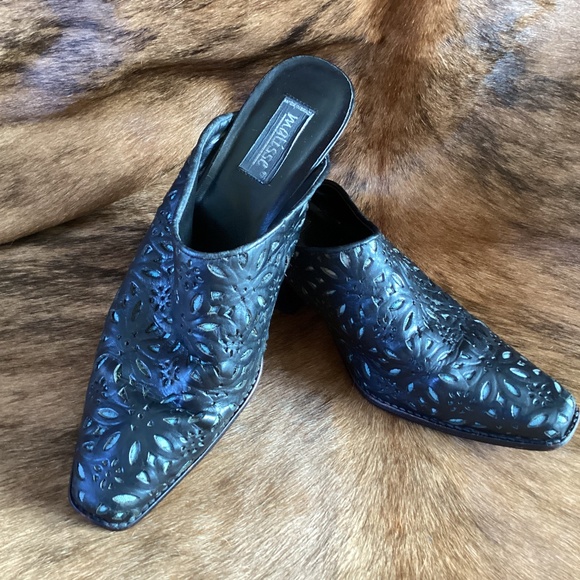 Matisse | Shoes | Matisse Black Blue Leather Western Mule Shoes | Poshmark